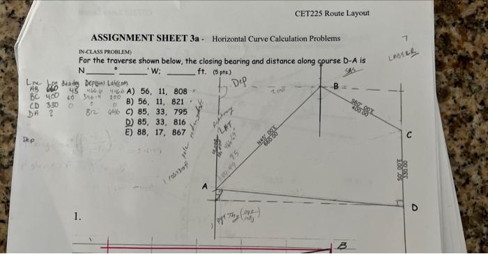 Solved ASSIGNMENT SHEET 3a - Horizontal Curve Calculation | Chegg.com