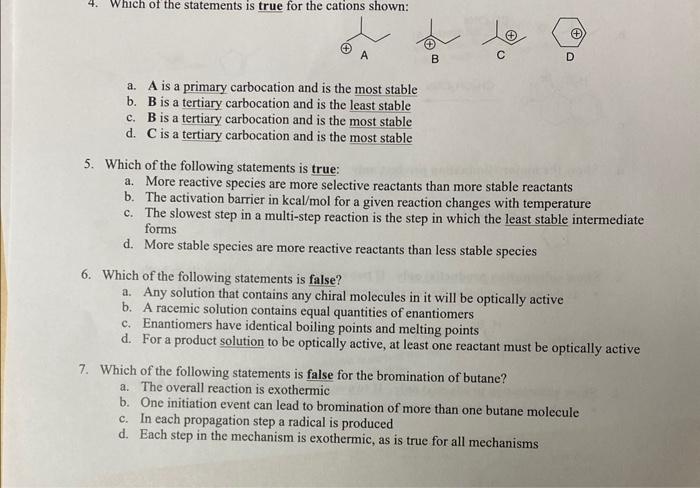 Solved a. A is a primary carbocation and is the most stable | Chegg.com