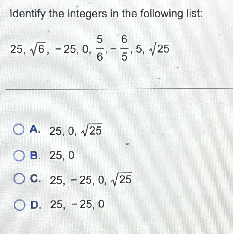 Solved Identify the integers in the following | Chegg.com