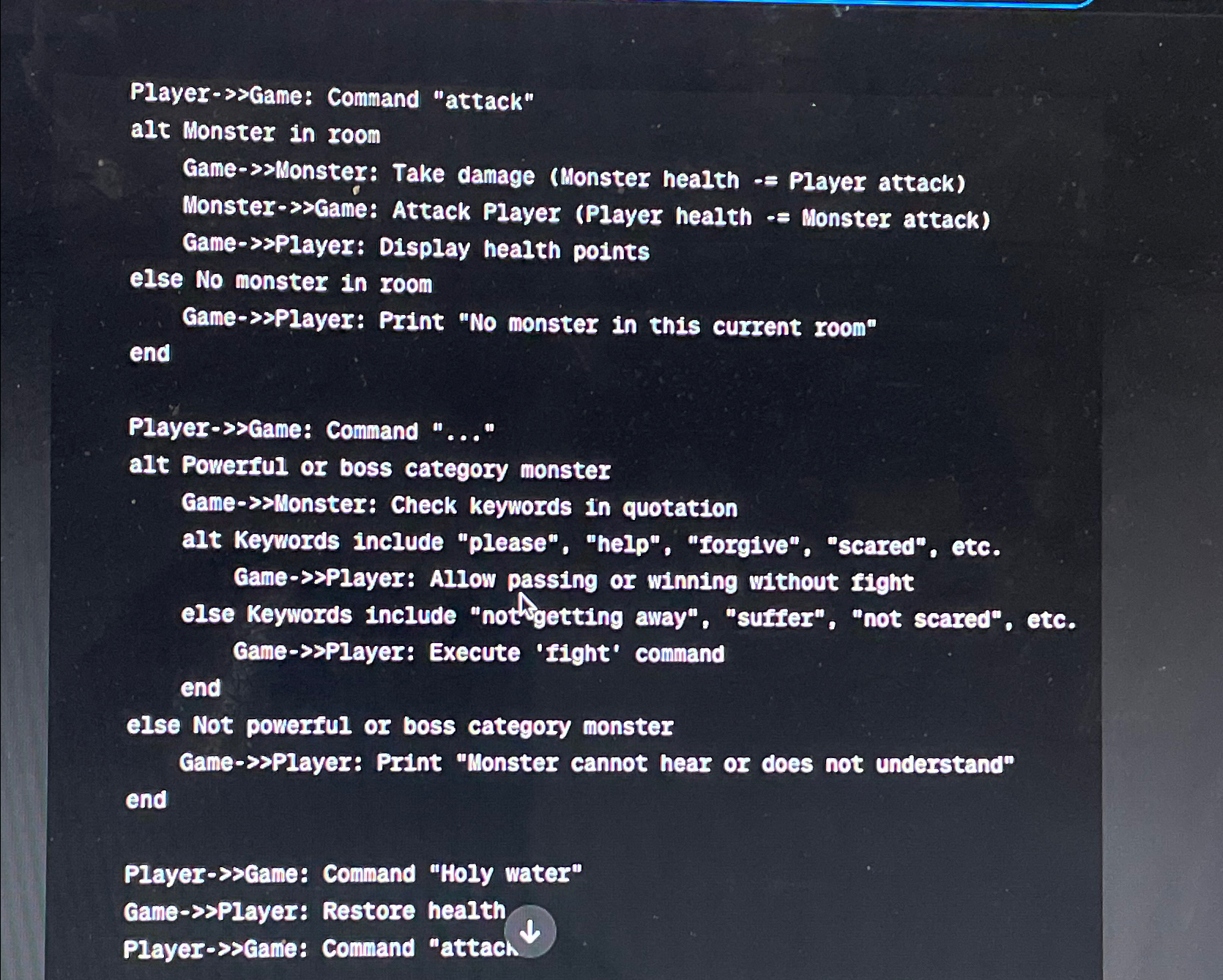 Solved Player- > ﻿Game: Command "attack"alt Monster in | Chegg.com