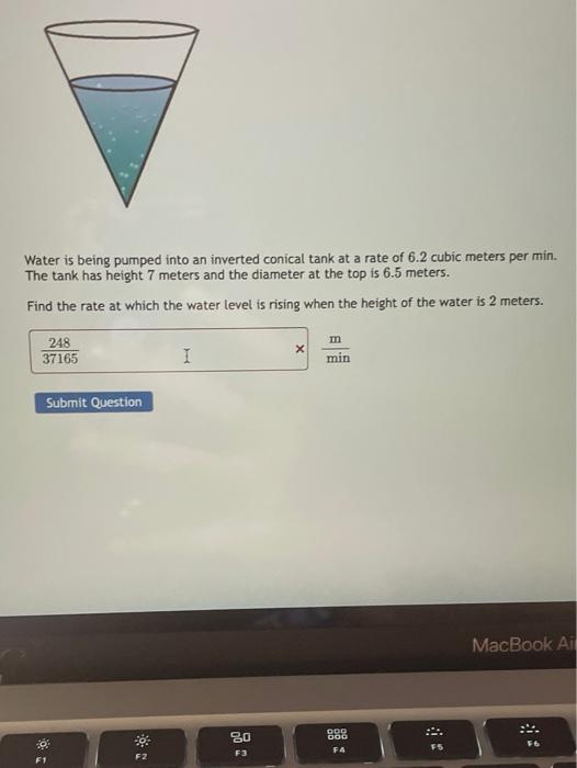 Solved Water is being pumped into an inverted conical tank | Chegg.com