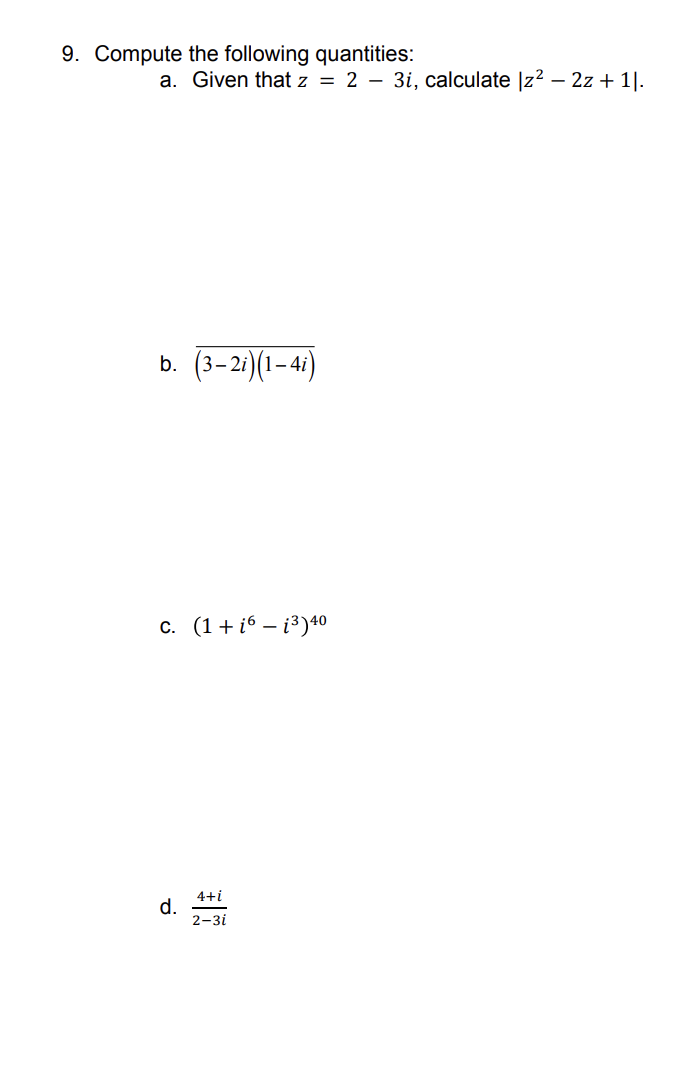 Solved 9.Compute the following quantities:a. ﻿Given that | Chegg.com