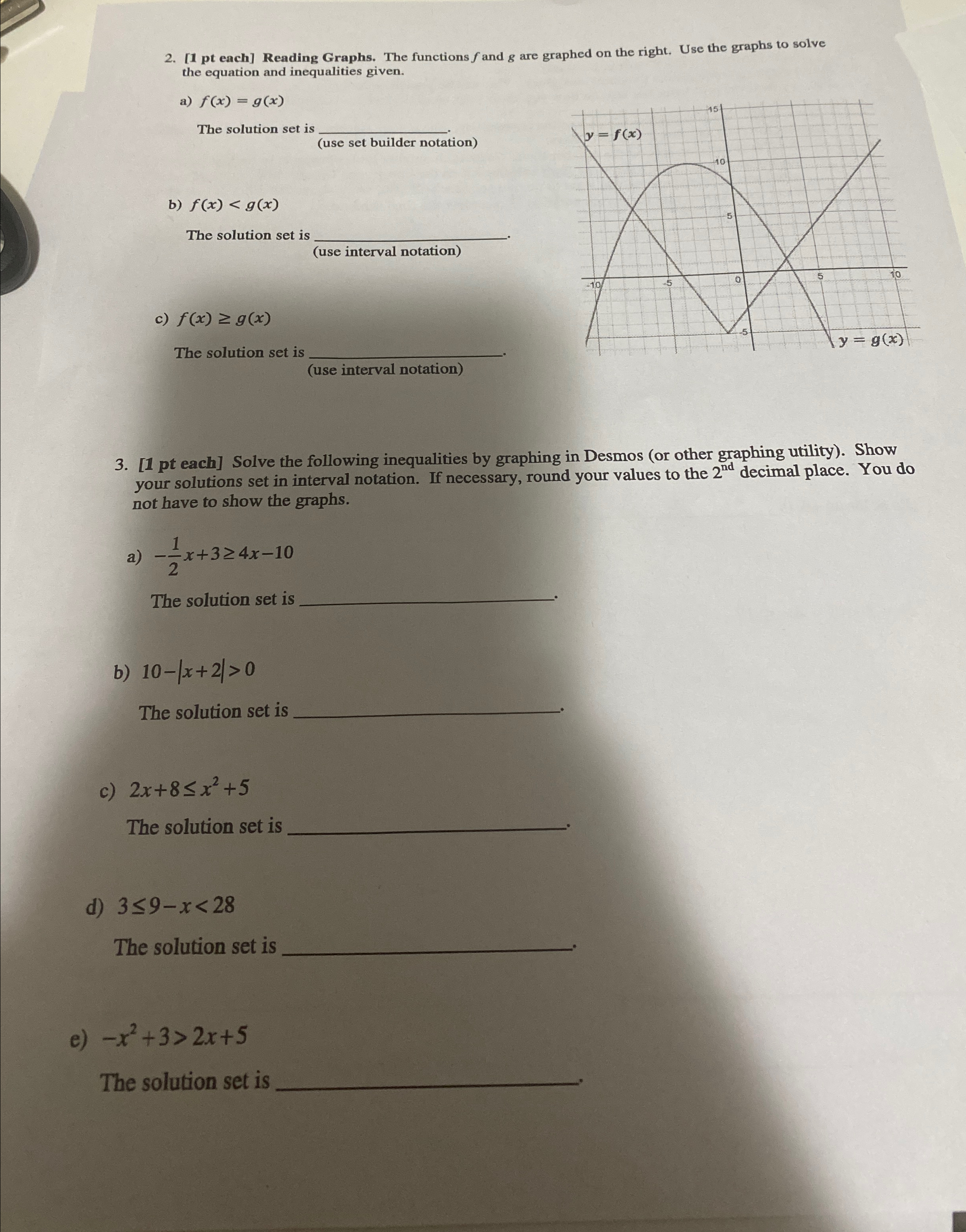 Solved [1 ﻿pt each] ﻿Reading Graphs. The functions f ﻿and g | Chegg.com