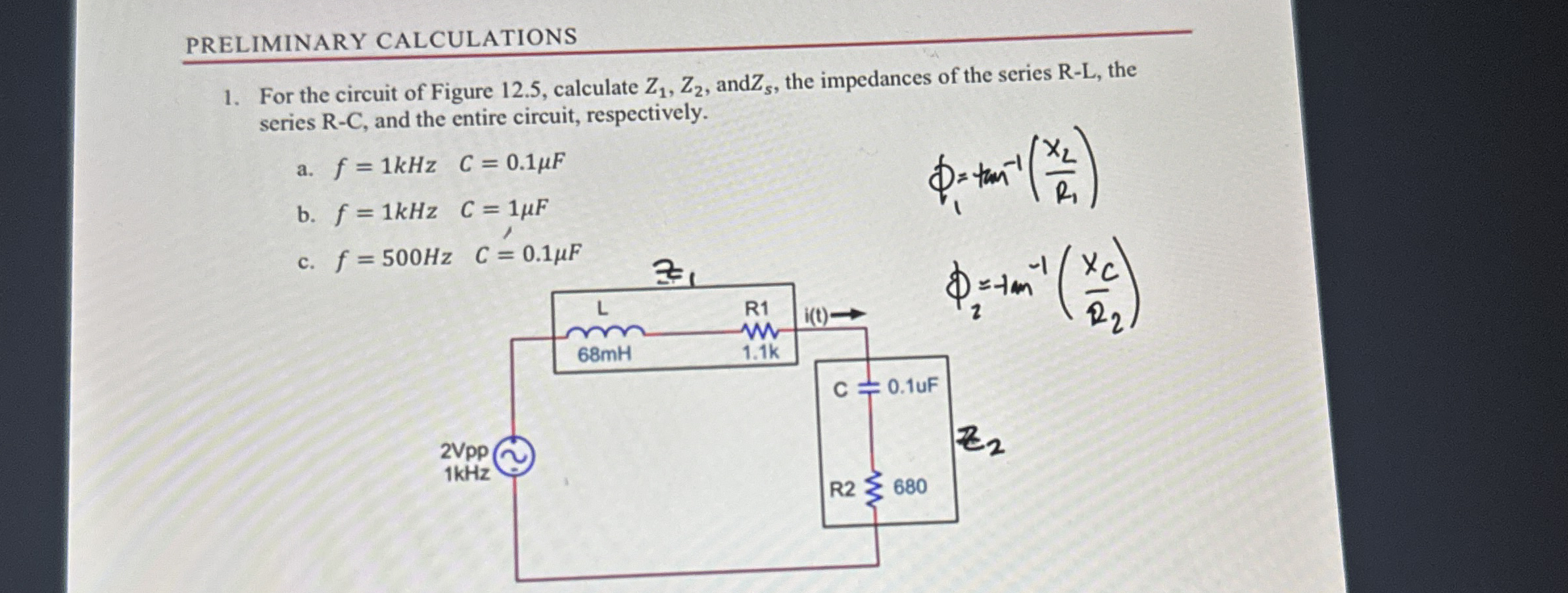 Solved PRELIMINARY CALCULATIONSFor the circuit of Figure | Chegg.com