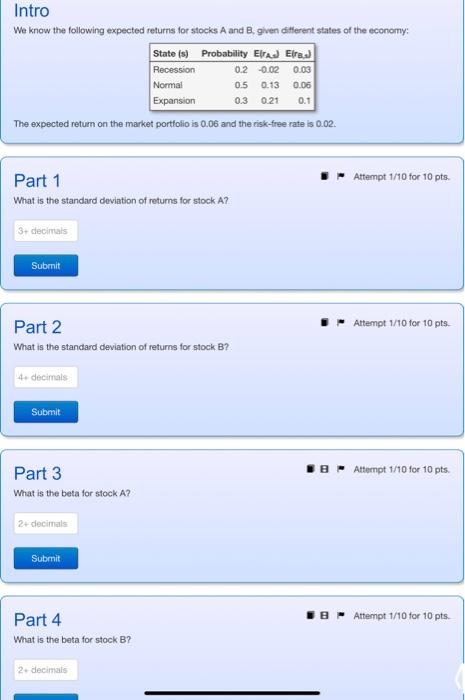 Solved Intro We know the following expected returns for | Chegg.com