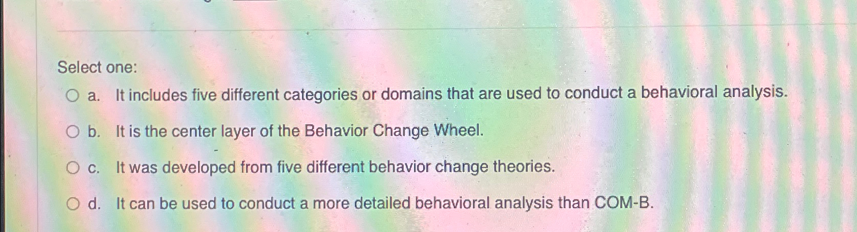 Solved Select one:a. ﻿It includes five different categories | Chegg.com