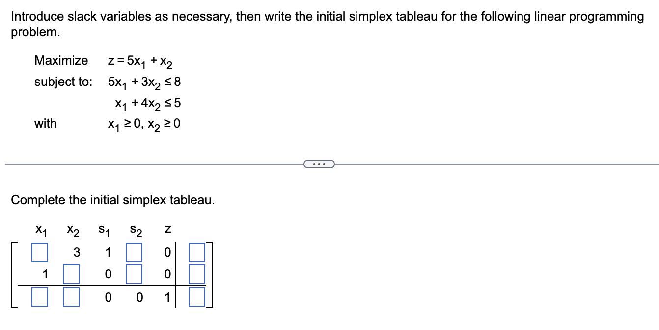 Solved Introduce slack variables as necessary, then write | Chegg.com