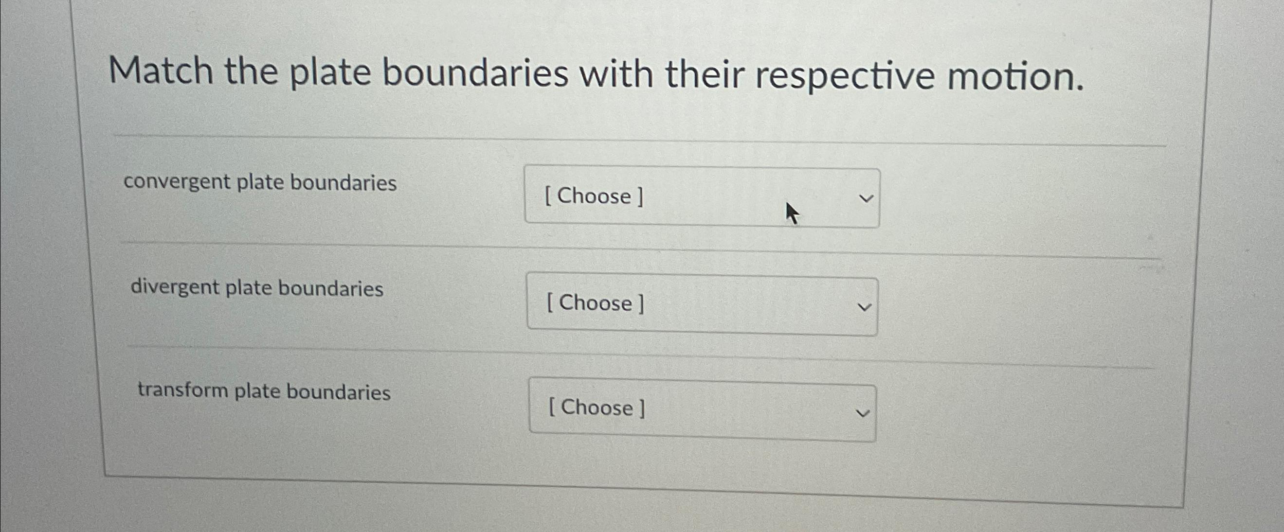 Solved Match the plate boundaries with their respective | Chegg.com