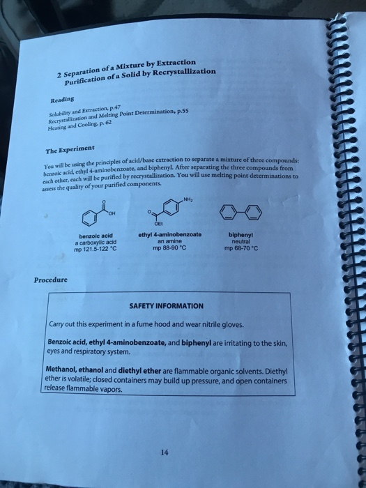Solved 2 Separation of a Mixture by Extraction Purification | Chegg.com