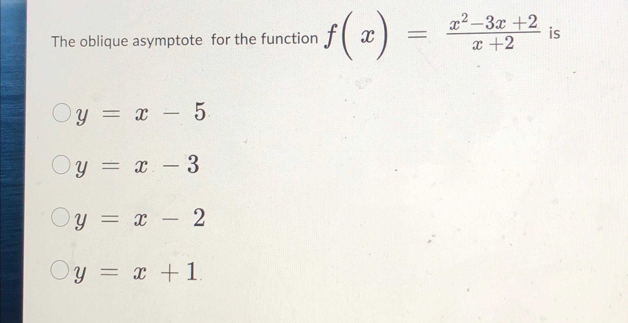 Solved The oblique asymptote for the function | Chegg.com