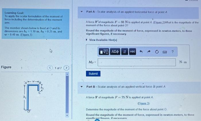 Solved Part A - Scalar analysis of an applied horizontal | Chegg.com