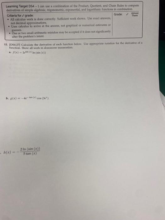 Solved 12. [DS4.27] Calculate the derivative of cach | Chegg.com