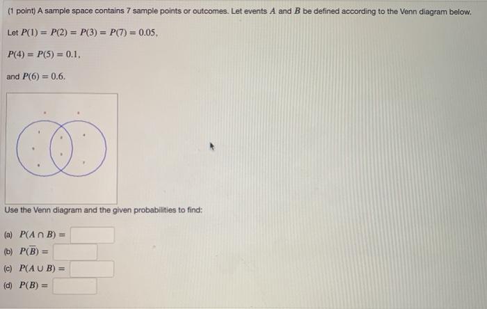 Solved (1 point) A sample space contains 7 sample points or | Chegg.com Solved (1 point) A sample space contains 7 sample points or | Chegg.com
