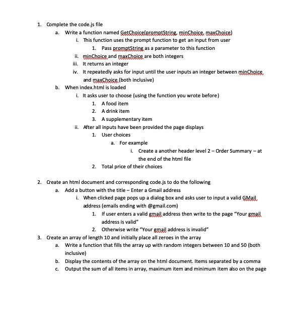 Solved 1. Complete the code.js file a. Write a function | Chegg.com