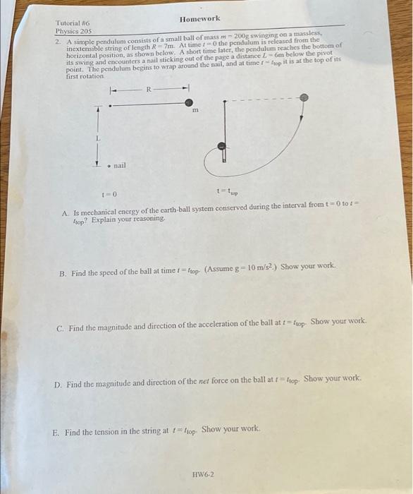 Solved Tutorial #6 Physics 205 2. A simple pendulum consists | Chegg.com