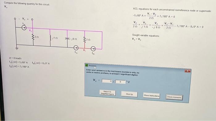 Solved Compute the following quantity for this citcul v0 KCL | Chegg.com