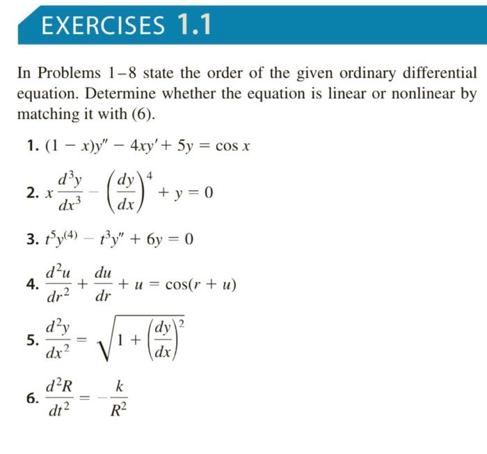 Solved In Problems 1 8 State The Order Of The Given Ordinary