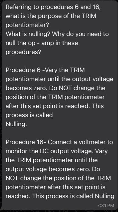 Solved What is nulling? Why do you need to null the op - amp | Chegg.com