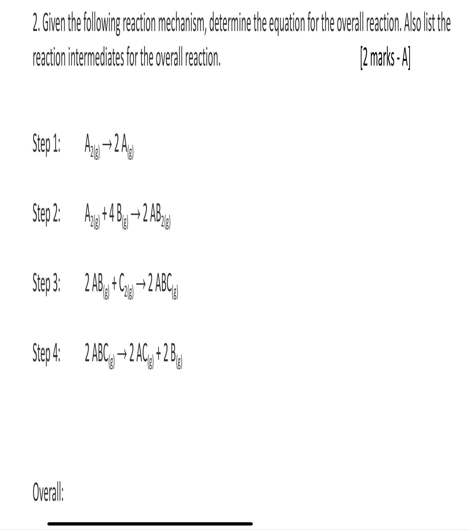Solved reactionintemendidesfoforthe vereal reaction. | Chegg.com