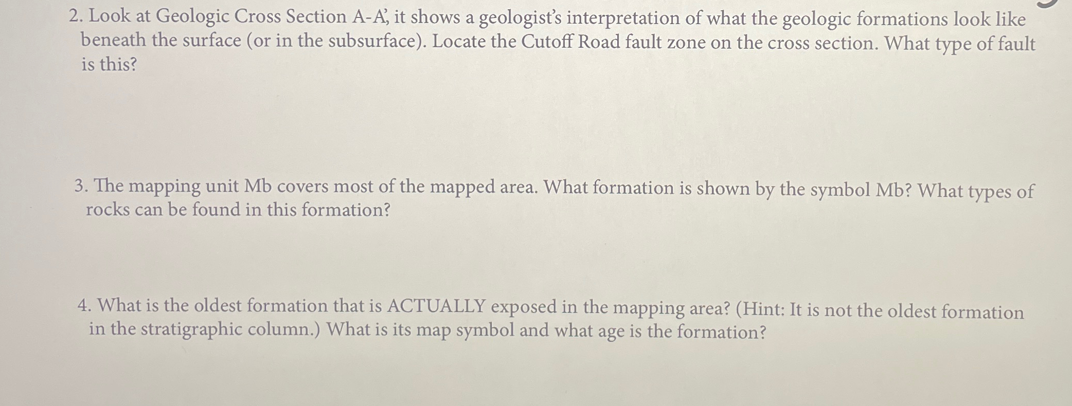 Solved Look at Geologic Cross Section A-A', ﻿it shows a | Chegg.com
