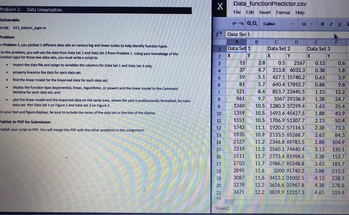 Problem 2: Data Linearization Deliverable Script: | Chegg.com