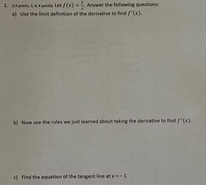 Solved 1. (13 points, 5,4,4 points) Let f(x)=x2. Answer the | Chegg.com