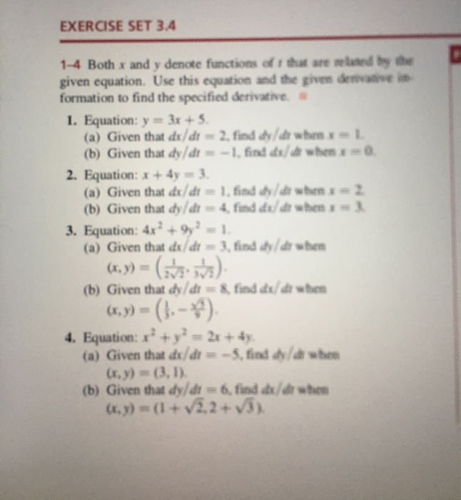 Solved EXERCISE SET 3.4 1-4 Both x and y denote functions of | Chegg.com
