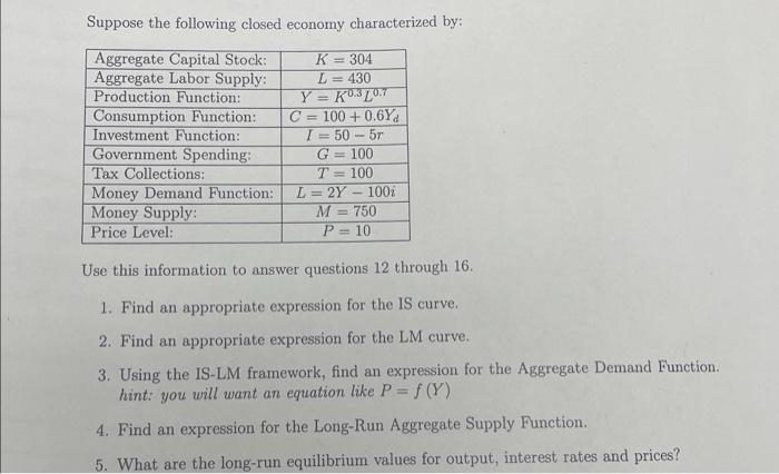 Solved 5. What are long-run equilibrium values for output, | Chegg.com