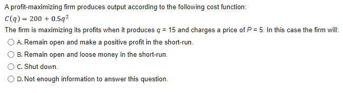 Solved A profit-maximizing firm produces output according to | Chegg.com Solved A profit-maximizing firm produces output according to | Chegg.com