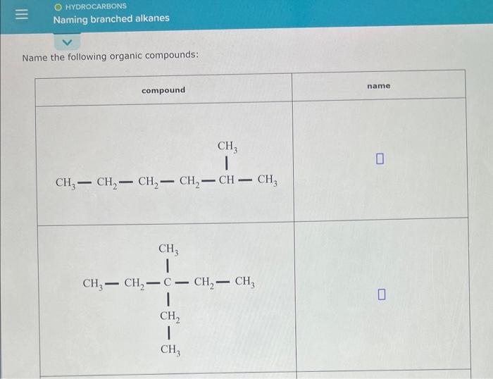 Solved Name the following organic compounds: | Chegg.com