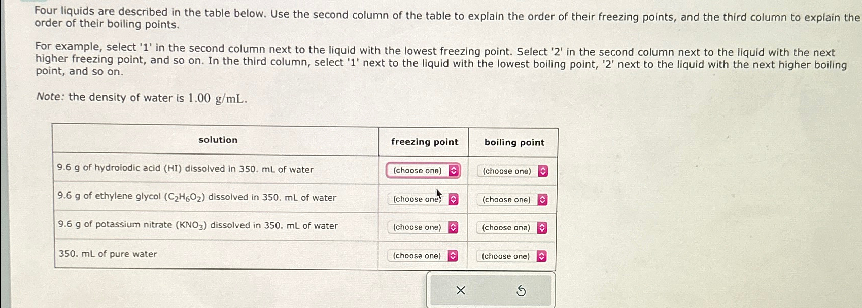 Solved Four liquids are described in the table below. Use | Chegg.com