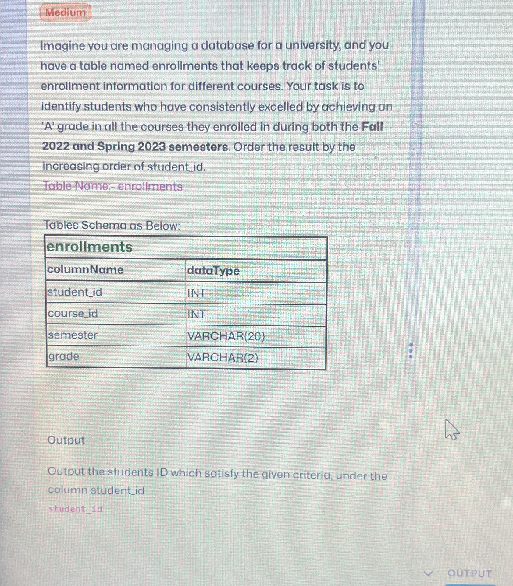 Solved MedlumImagine you are managing a database for a | Chegg.com