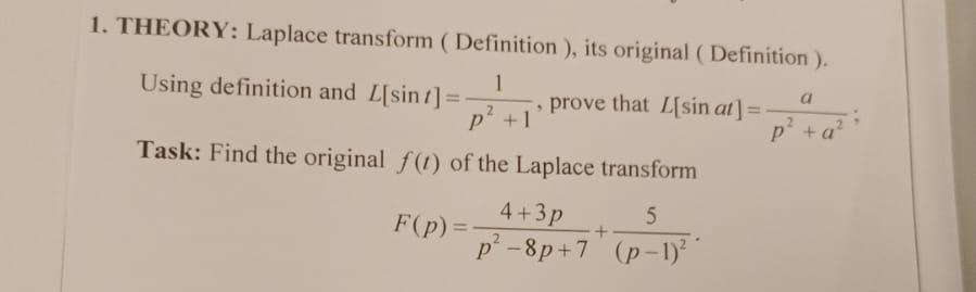 Solved THEORY: Laplace transform (Definition ), ﻿its | Chegg.com