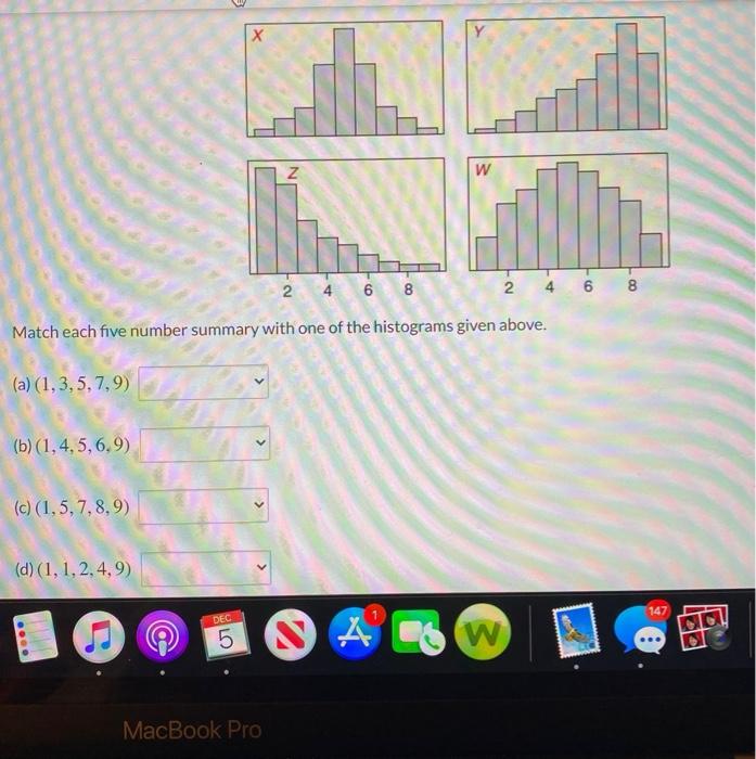 Solved Х w 2 4 6 8 2 4 6 8 Match each five number summary | Chegg.com