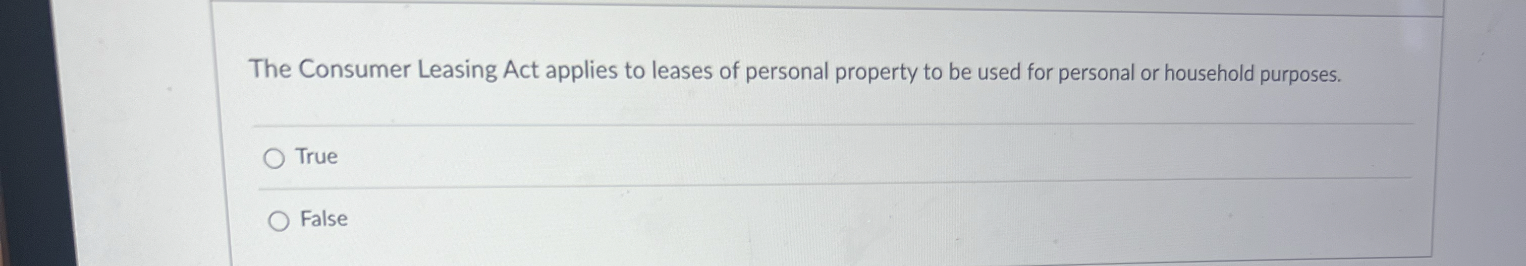 Solved The Consumer Leasing Act applies to leases of | Chegg.com