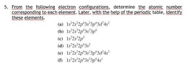 Solved 5. From the following electron configurations, | Chegg.com