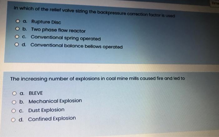 Solved In which of the relief valve sizing the backpressure | Chegg.com