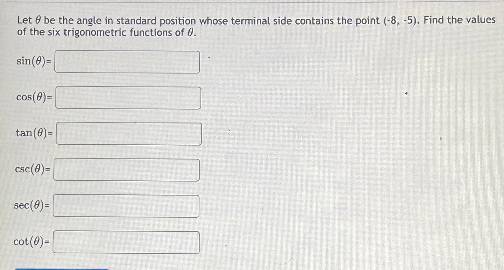 Solved Let θ ﻿be the angle in standard position whose | Chegg.com