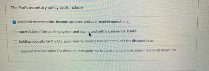 Solved The Fed's monetary policy tools include required | Chegg.com