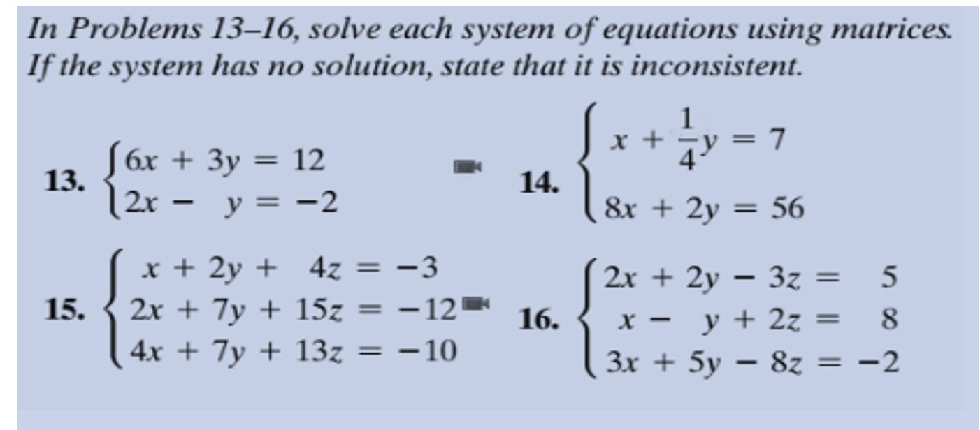 Solved In Problems 13-16, ﻿solve each system of equations | Chegg.com