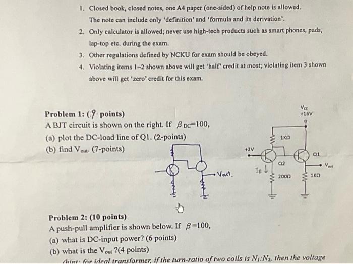 Solved 1. Closed book, closed notes, one A4 paper | Chegg.com