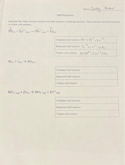 Solved separate the redox reactions below into half | Chegg.com