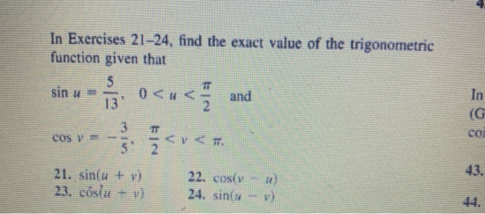 Solved In Exercises 21–24, find the exact value of the | Chegg.com
