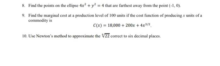 Solved 8. Find the points on the ellipse 4x2+y2=4 that are | Chegg.com