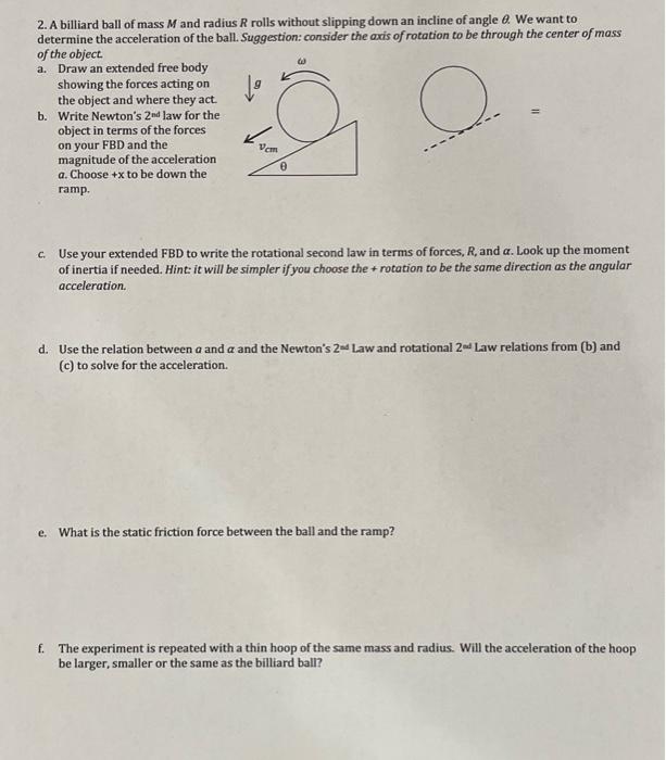 2. A billiard ball of mass M and radius R rolls | Chegg.com