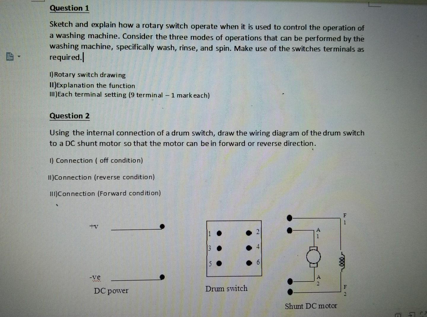 Solved Question 1 Sketch and explain how a rotary switch | Chegg.com