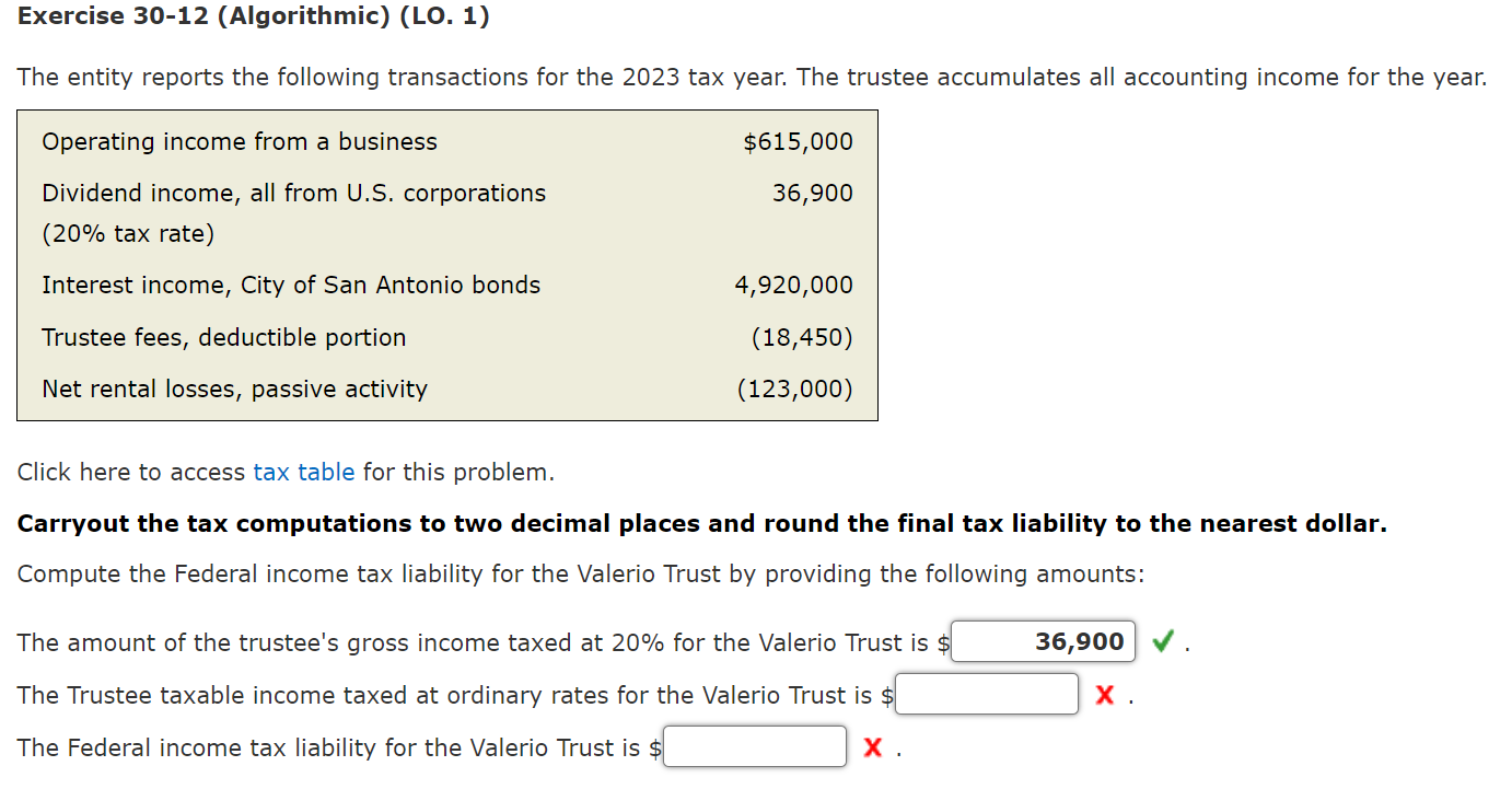 Solved Exercise 30-12 (Algorithmic) (LO. 1)The entity | Chegg.com