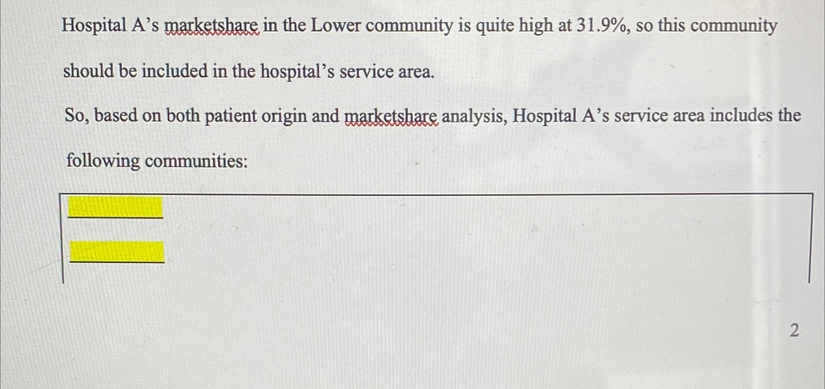 Solved Hospital A's marketshare in the Lower community is | Chegg.com