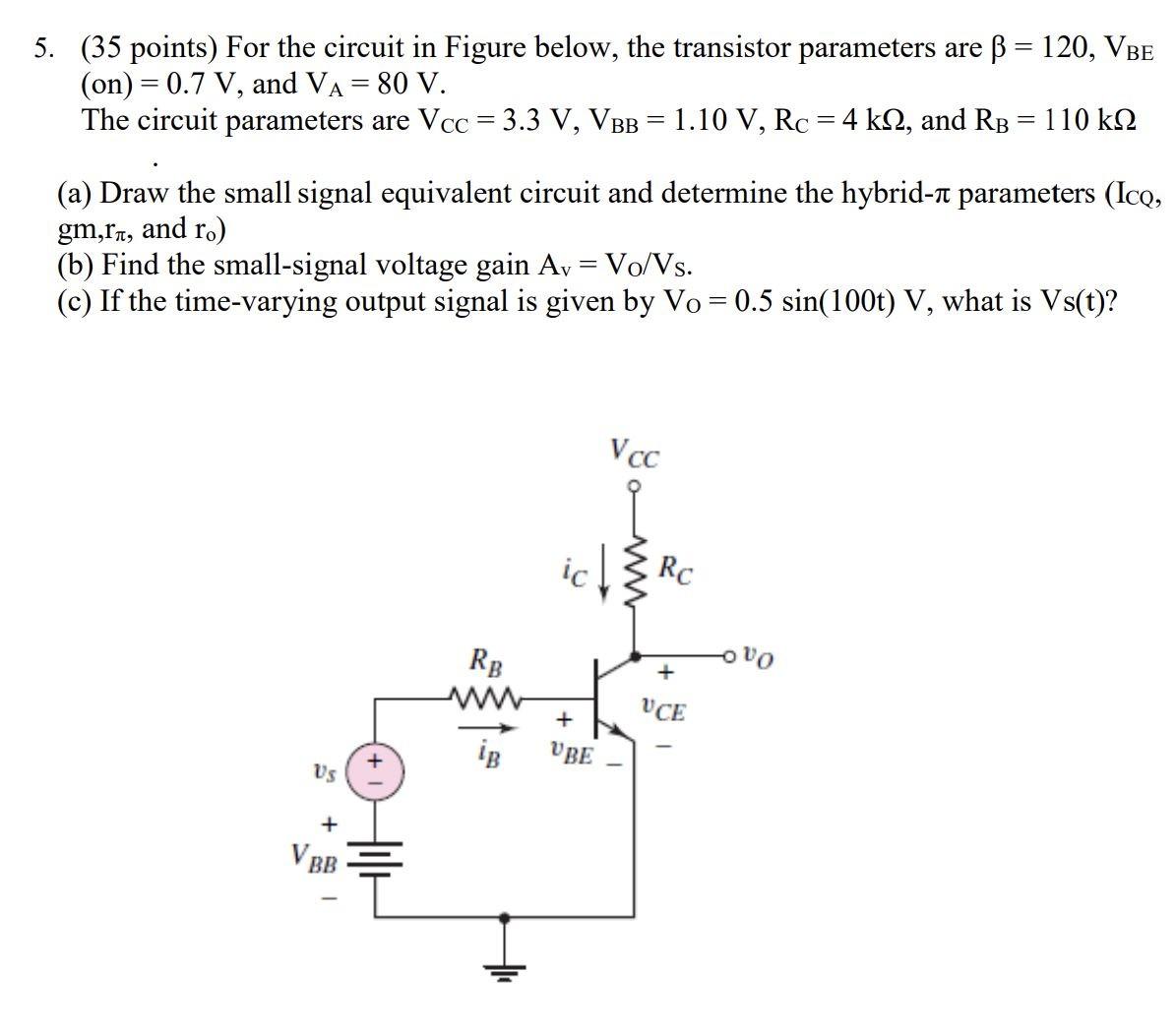 Solved 5. (35 points) For the circuit in Figure below, the | Chegg.com