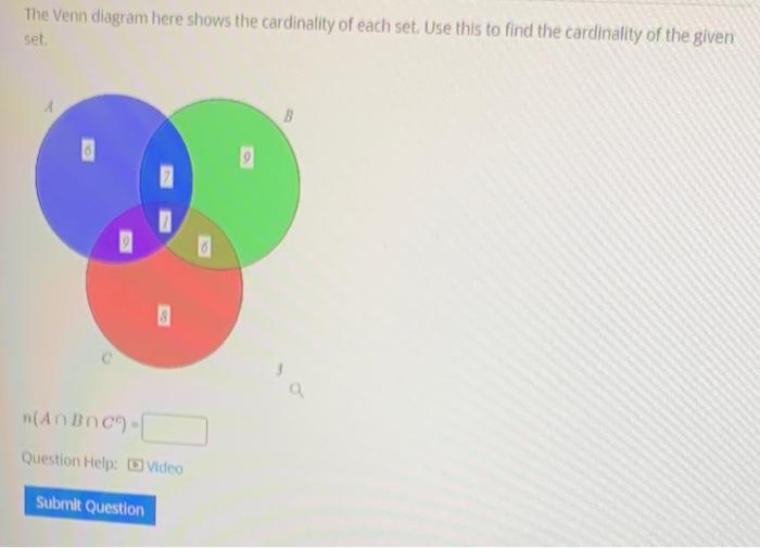 Solved The Venn diagram here shows the cardinality of each | Chegg.com